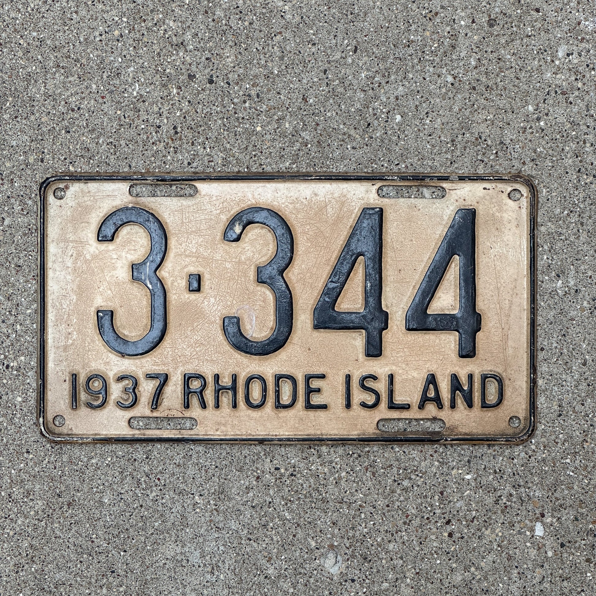 1937 Rhode Island License Plate Auto Tag Low Number Four Digit 3344 ...