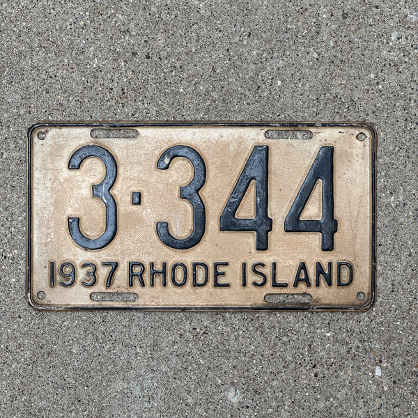1937 Rhode Island License Plate Auto Tag Low Number Four Digit 3344 ...