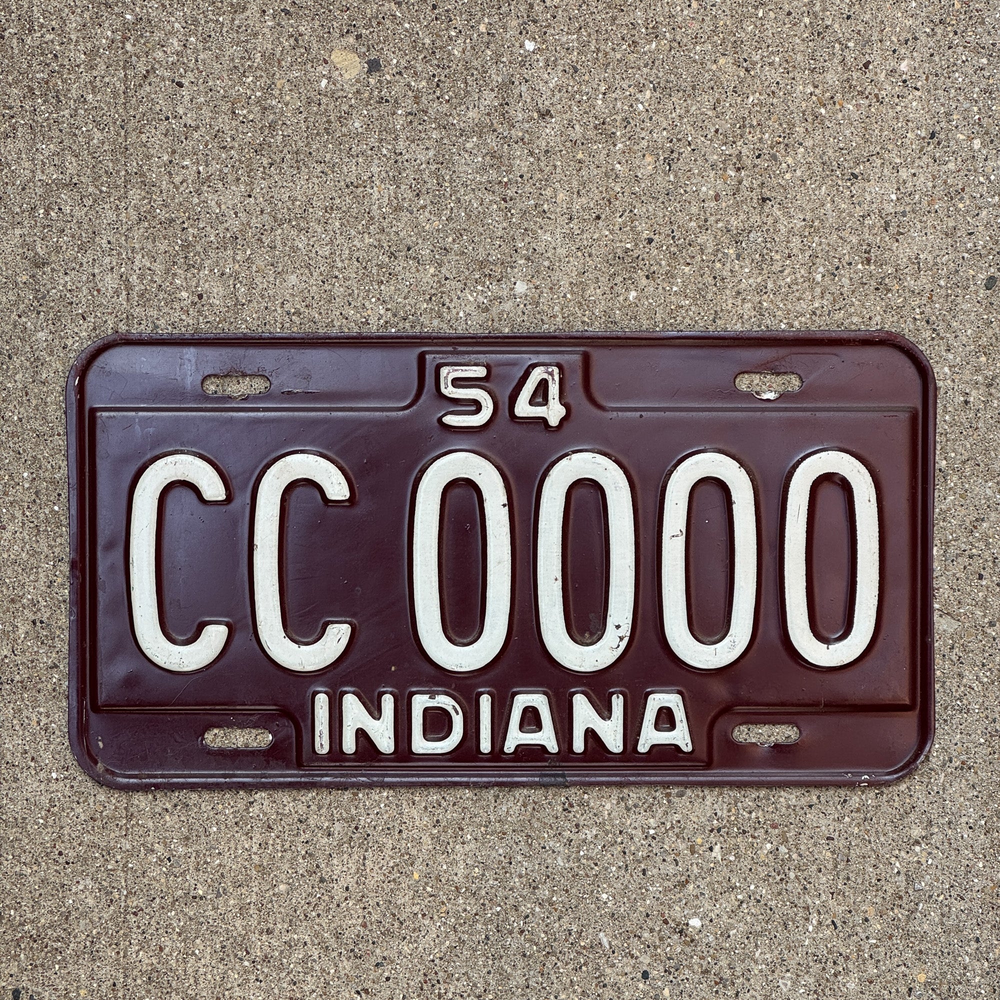 1954 Indiana Sample License Plate Auto Tag CC 0000 – License Plate ...