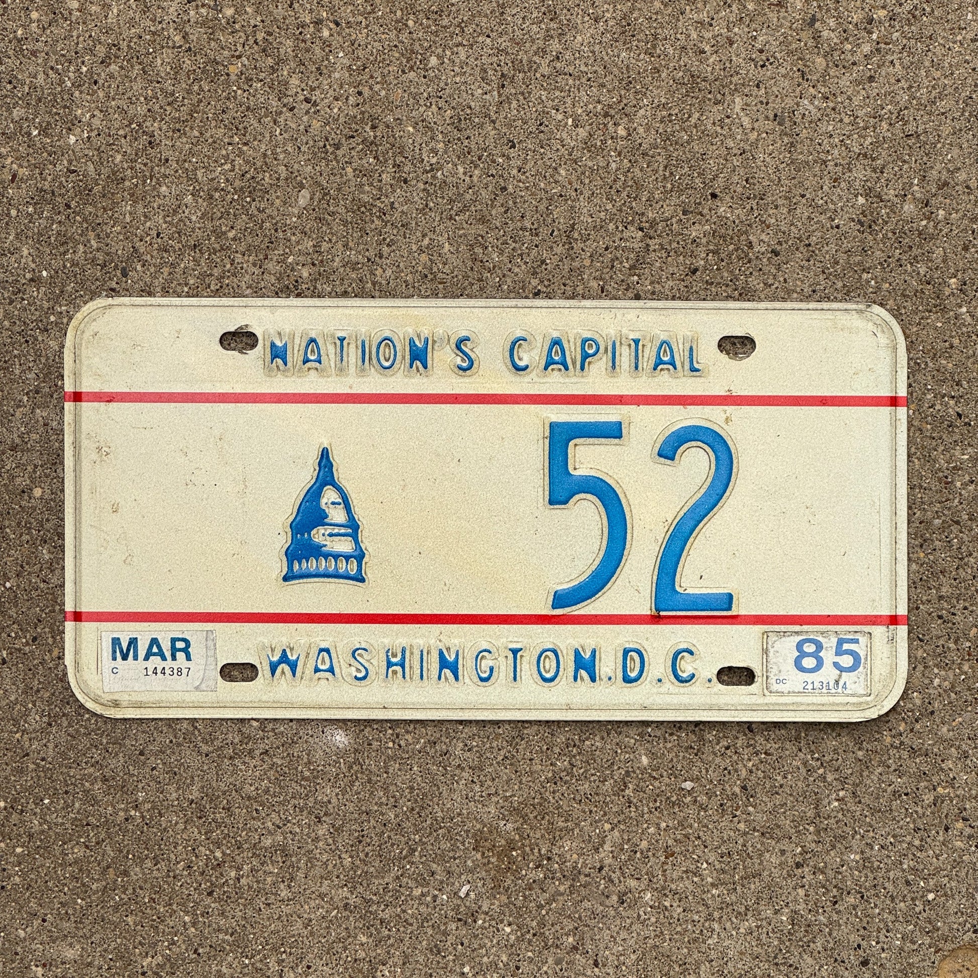 1975 1985 Washington DC License Plate Auto Tag Low Number Two Digit 52 ...